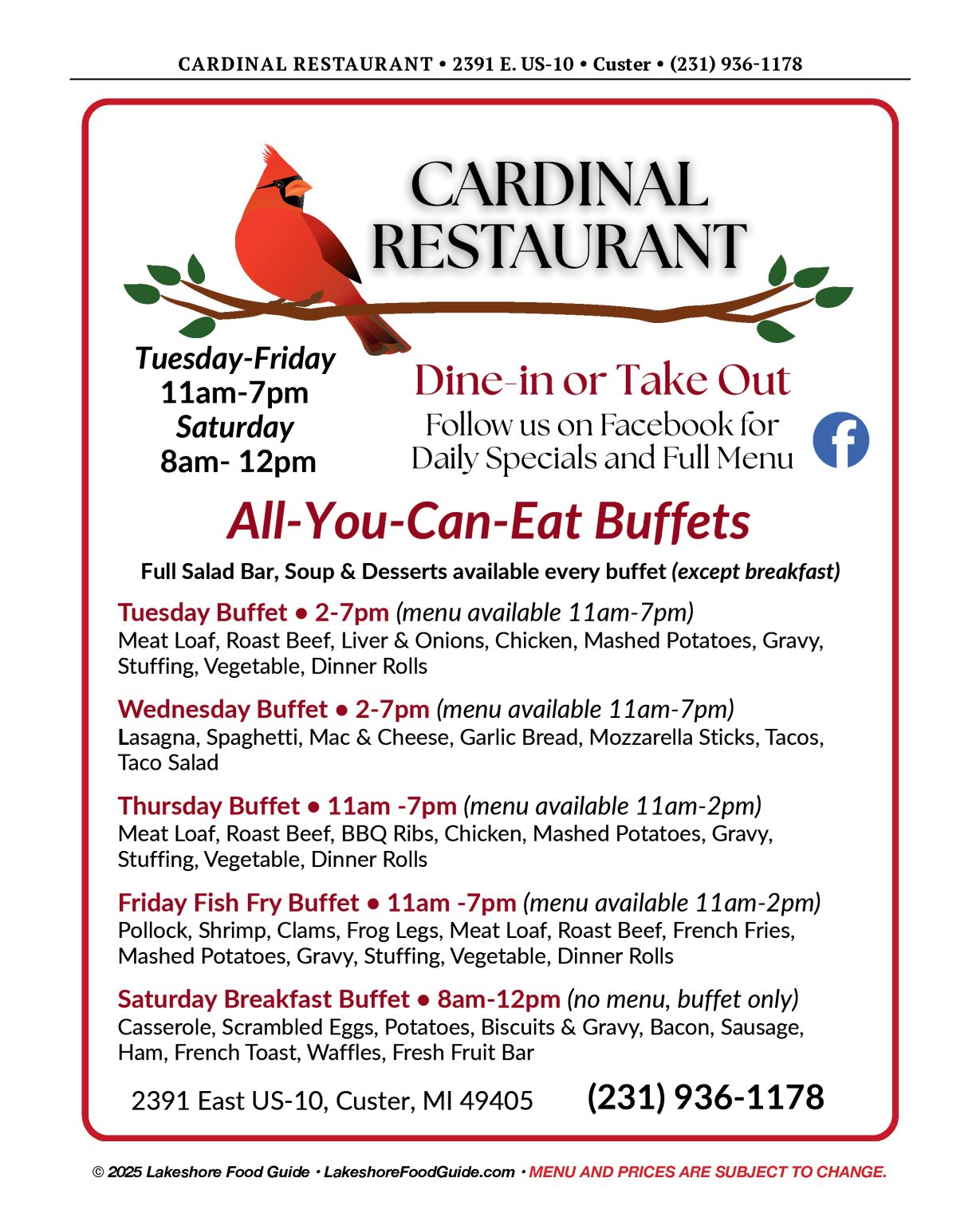 Cardinal Restaurant in the Lakeshore Food Guide - West Michigan Guides